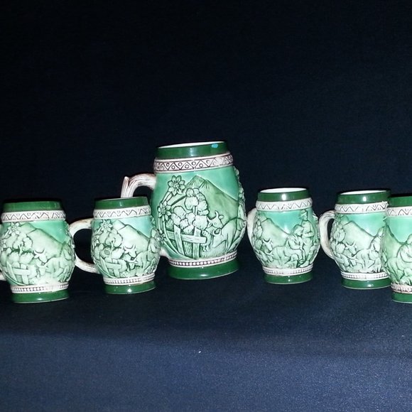 Kitchen | 6 Vtg Japanesegerman Style Stein Pitcher Mug Set | Poshmark